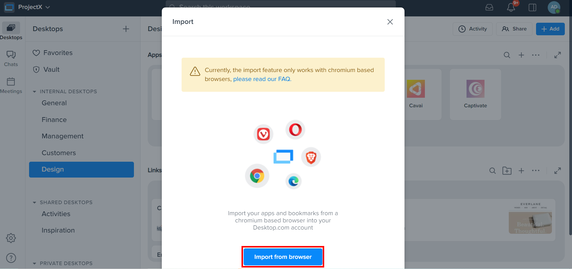 How to import apps from a browser to a desktop | Support | Webtop.com